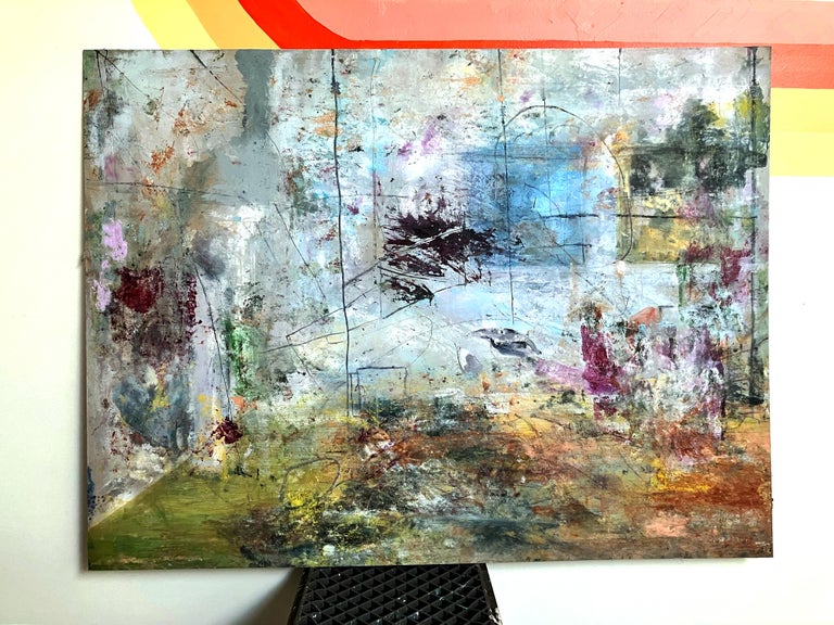 C. Dimitri - Three Ghosts, colorful abstract painting on panel For Sale ...