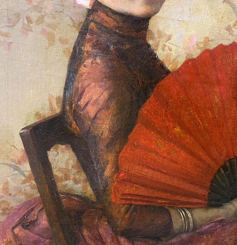 Carl Ernst Von Stetten - Portrait of a Woman with a Fan For Sale at 1stDibs