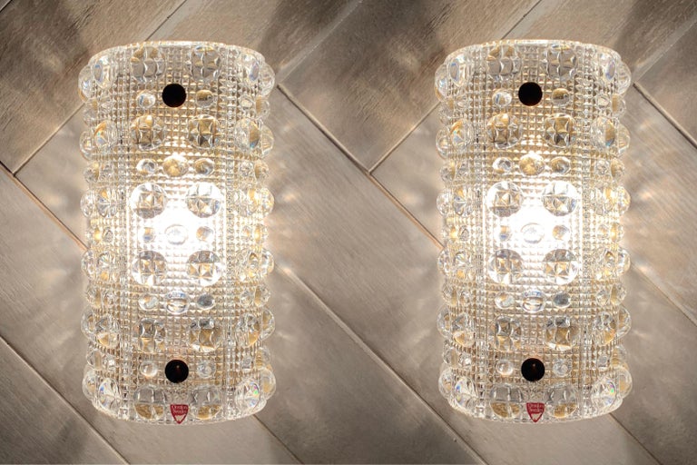 Carl Fagerlund Pair of Large Brass and Glass Wall Sconces for Swedish ...