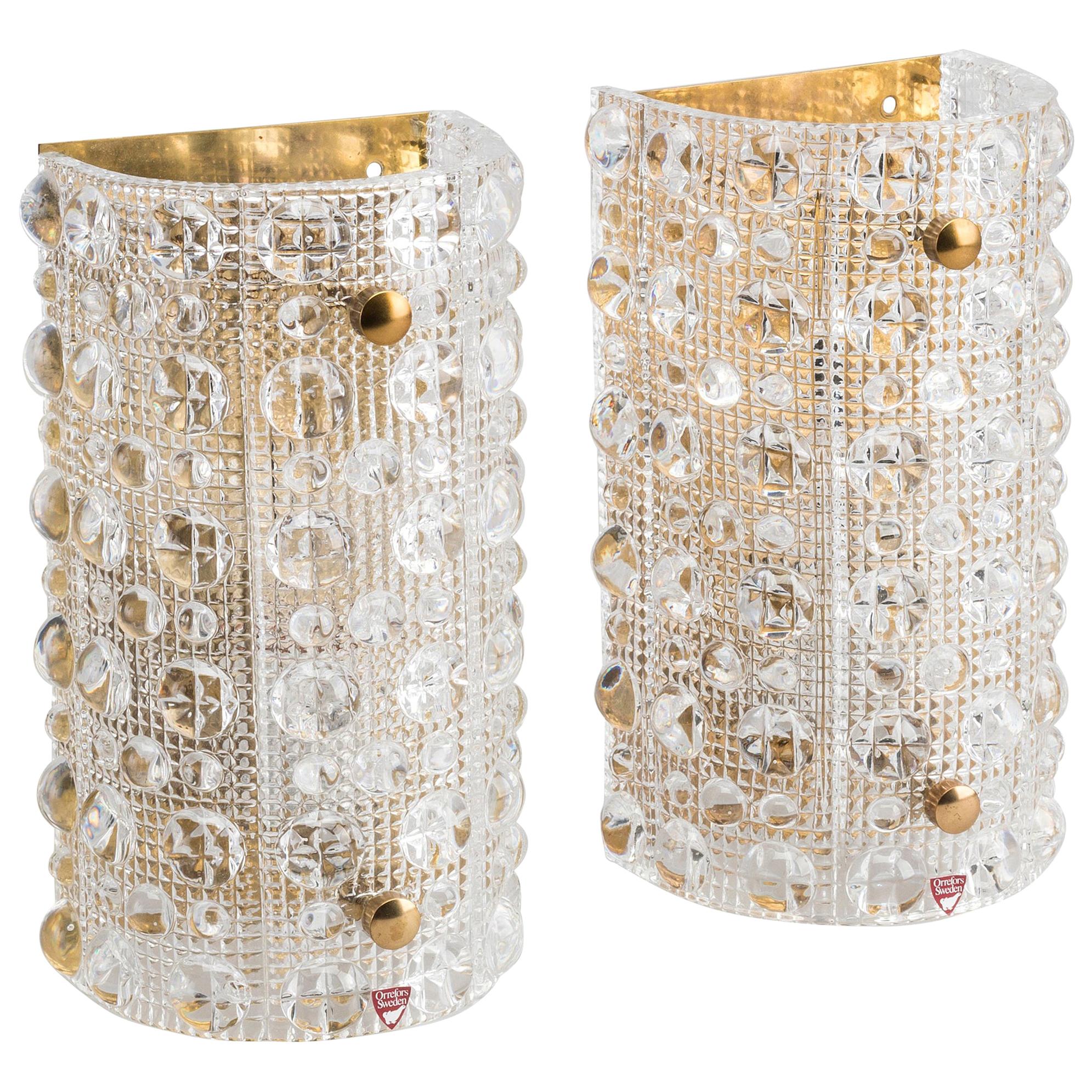 Large Pair of Swedish Hammered Brass Wall Sconces with Single Socket ...