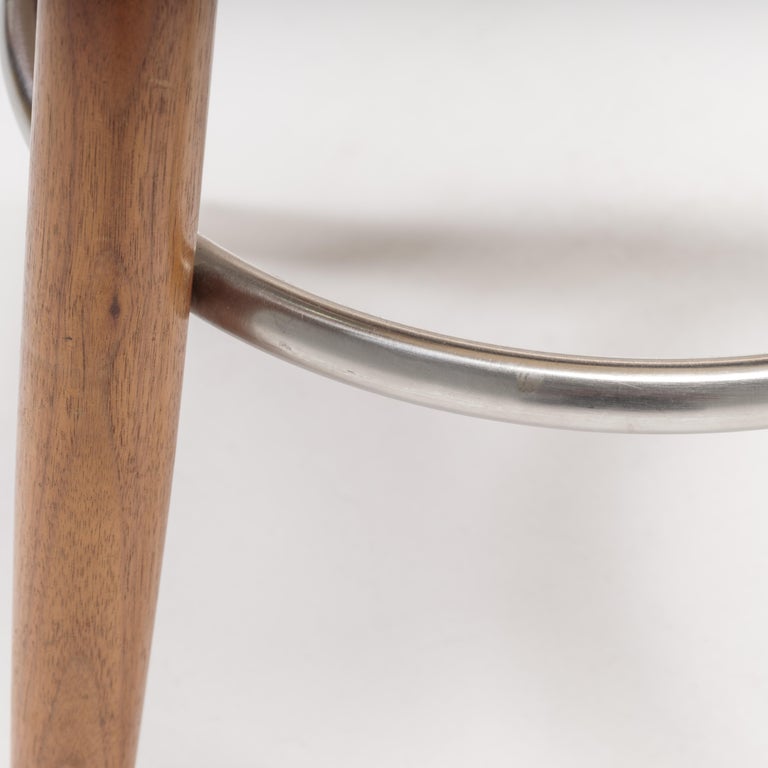 Carl Hansen by Hans J Wegner Black Leather and Walnut CH56 Bar Stools ...