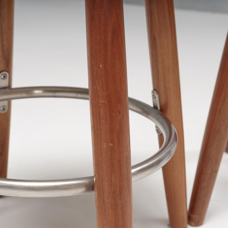 Carl Hansen by Hans J Wegner Black Leather and Walnut CH56 Bar Stools ...