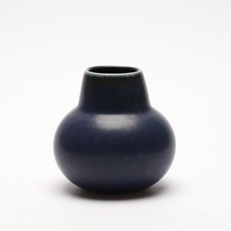 Carl-Harry Stålhane Ceramic Dark Blue Glaze Vase, 1950s For Sale at 1stDibs