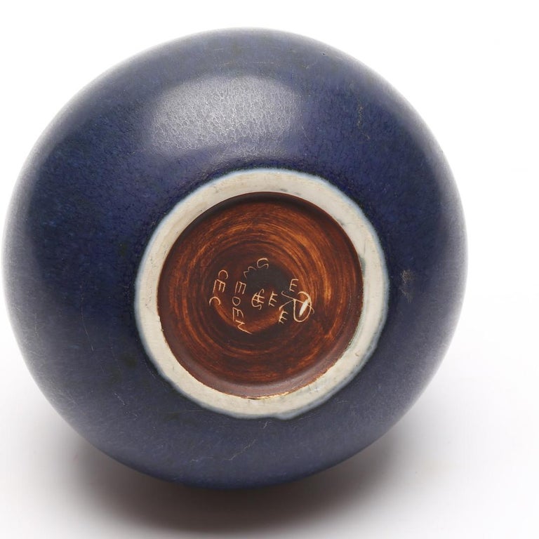 Carl-Harry Stålhane Ceramic Dark Blue Glaze Vase, 1950s For Sale at 1stDibs