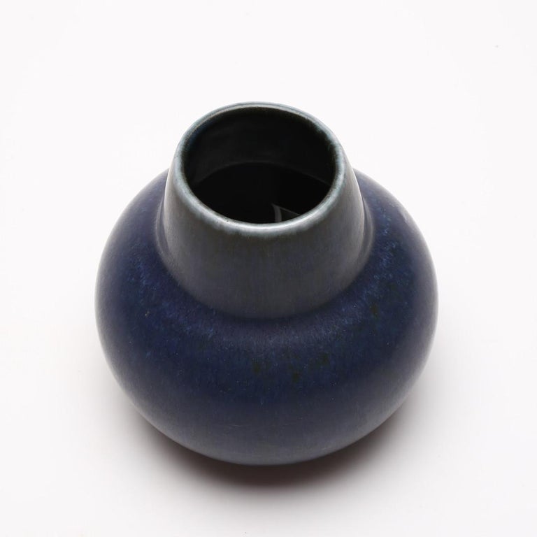 Carl-Harry Stålhane Ceramic Dark Blue Glaze Vase, 1950s For Sale at 1stDibs