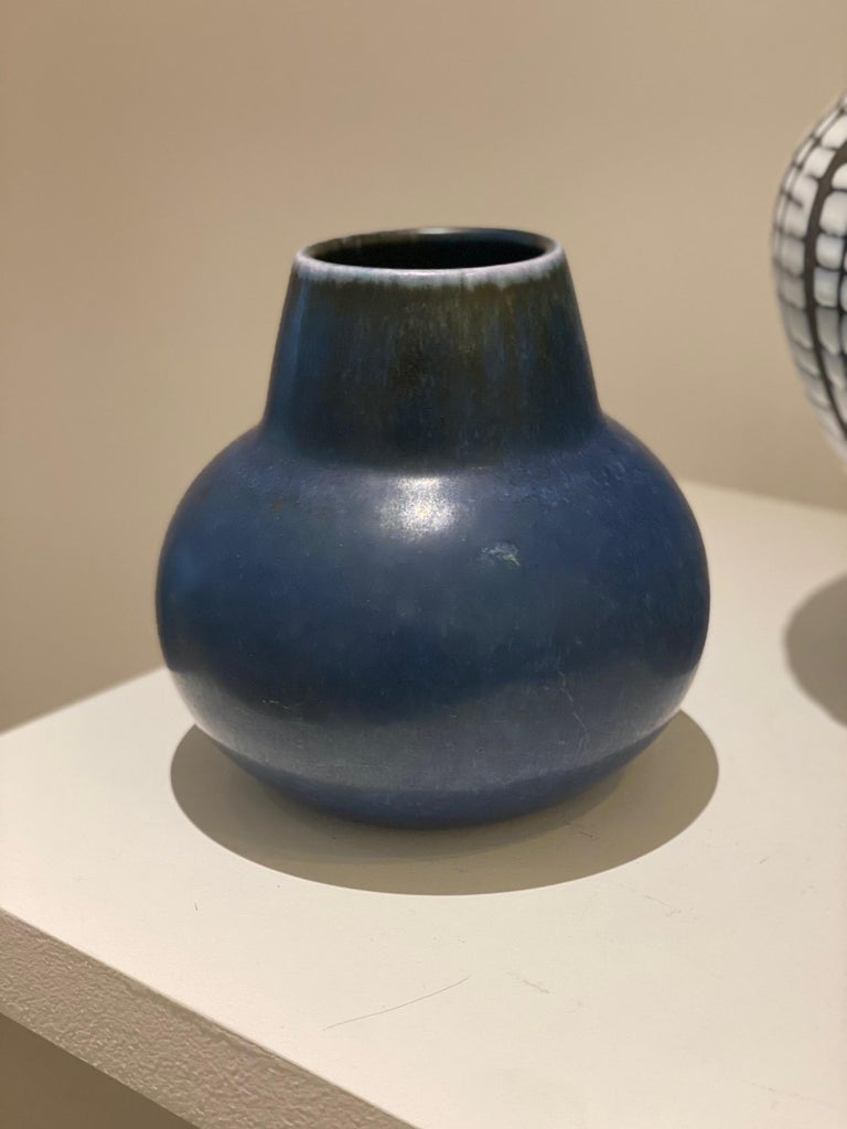 Carl-Harry Stålhane Ceramic Dark Blue Glaze Vase, 1950s For Sale at 1stDibs