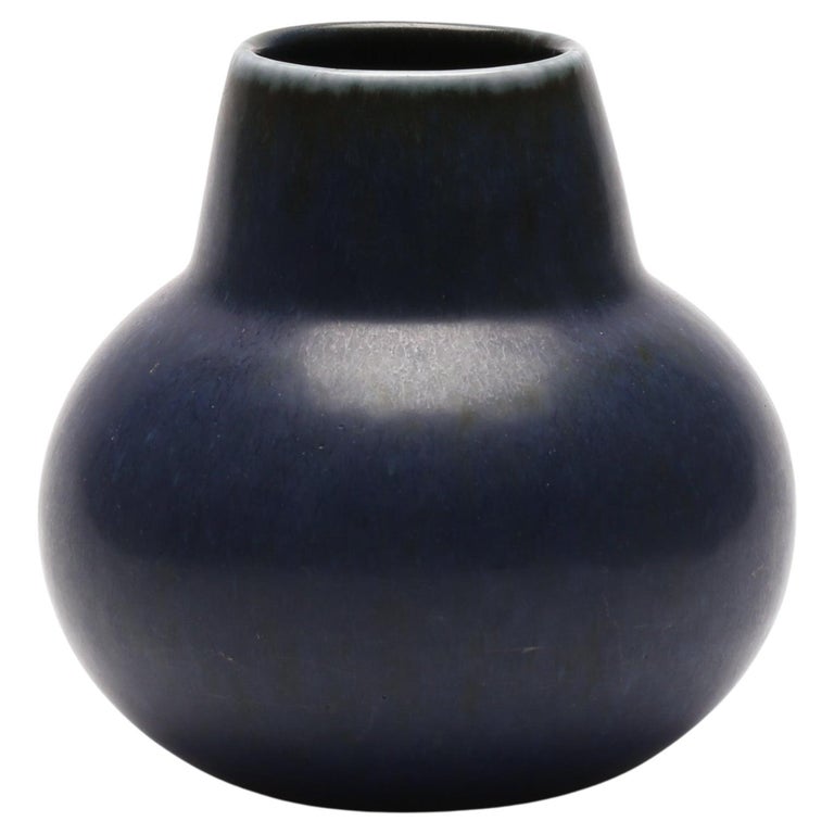 Carl-Harry Stålhane Ceramic Dark Blue Glaze Vase, 1950s For Sale at 1stDibs