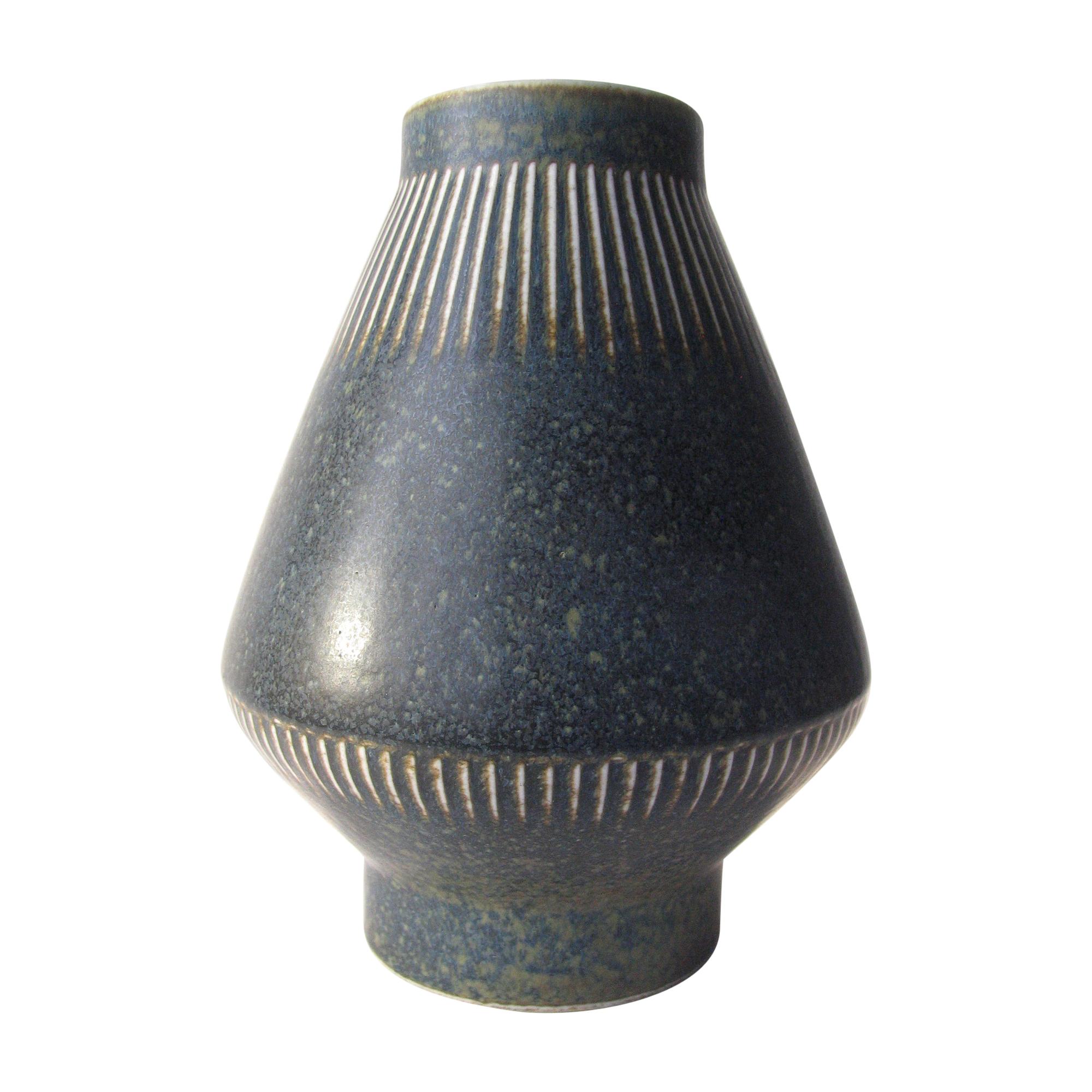 Carl Harry Stalhane for Rorstrand Matte Blue Glaze Stoneware Vase For ...