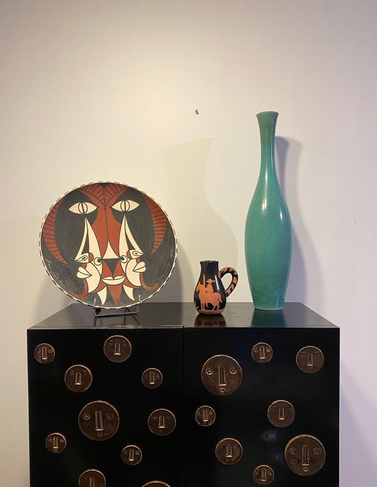 Carl-Harry Stålhane Large Ceramic Turquoise Spotted Glaze Vase, 1950s ...