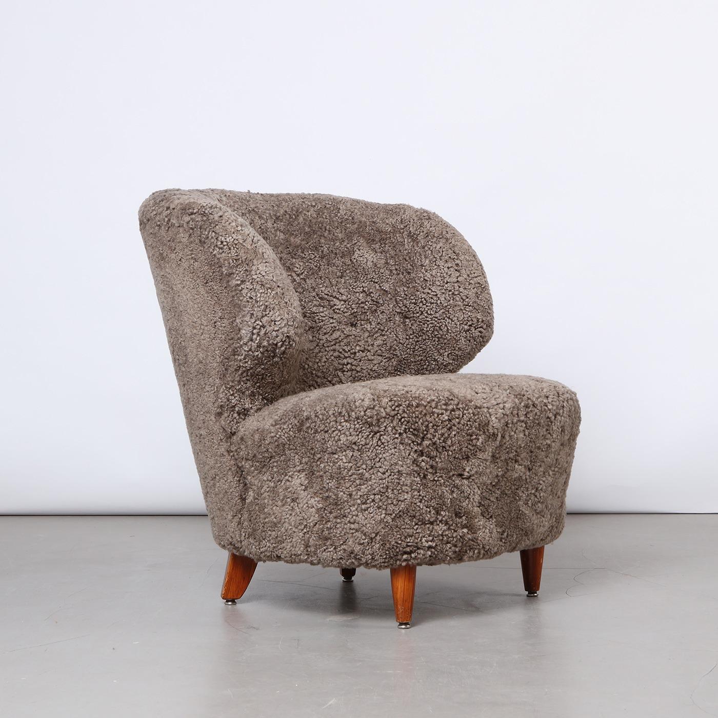 Carl-Johan Boman Finnish Curved Easy Chair in Sahara Sheepskin, 1940s ...