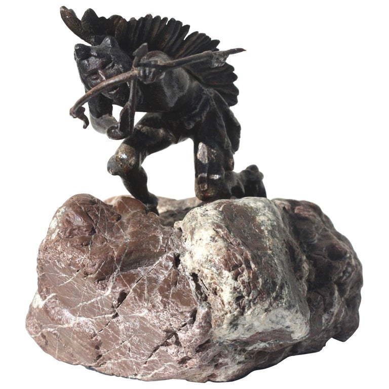 Carl Kauba "Indian with Bow and Arrow", Signed Kauba For Sale at 1stDibs