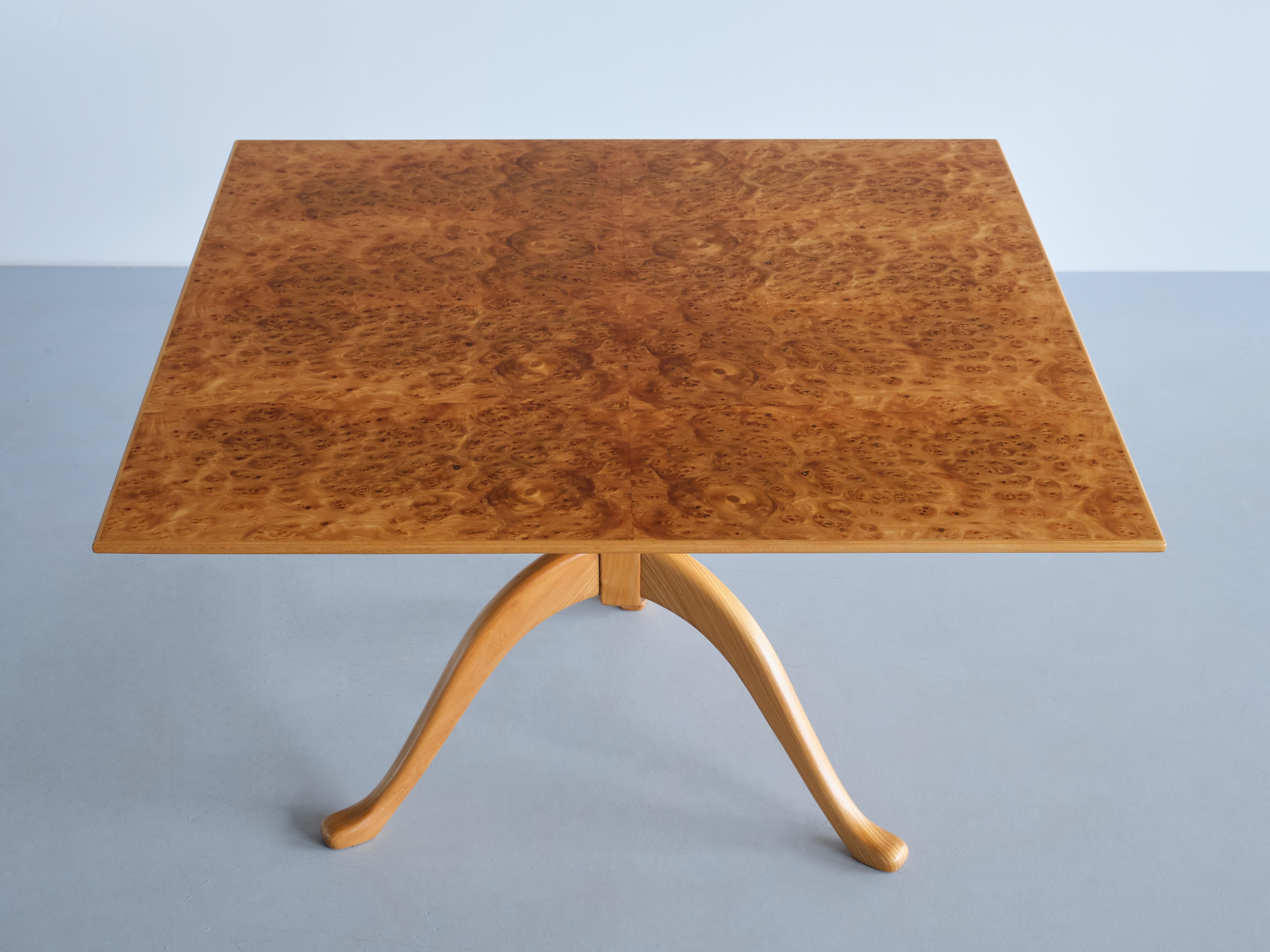 Carl Malmsten 'Berg' Three Legged Coffee Table in Burl Elmwood, Sweden ...