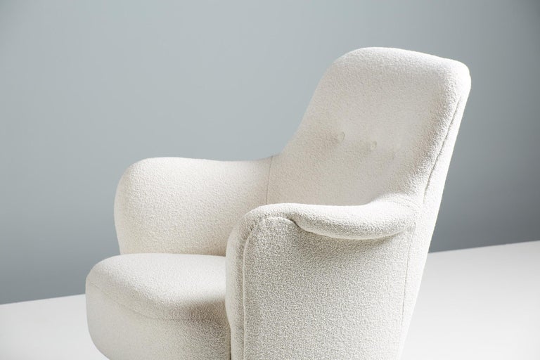 Carl Malmsten Pair of Boucle Samsas Lounge Chairs, 1950s at 1stDibs