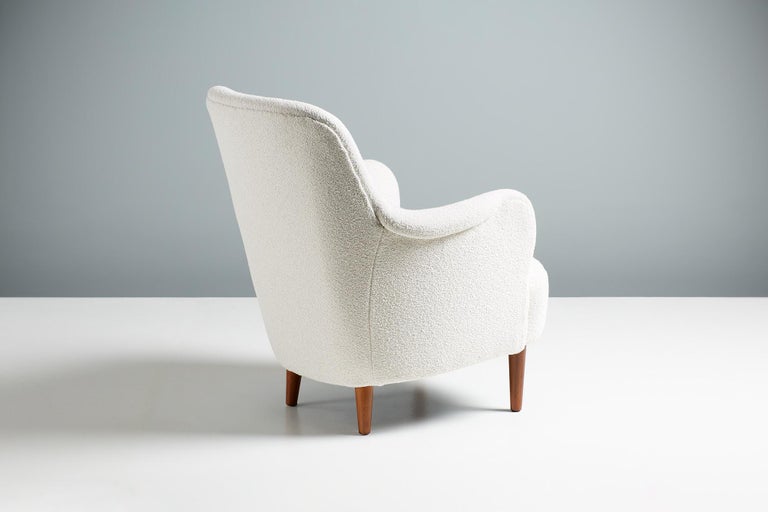 Carl Malmsten Pair of Boucle Samsas Lounge Chairs, 1950s at 1stDibs