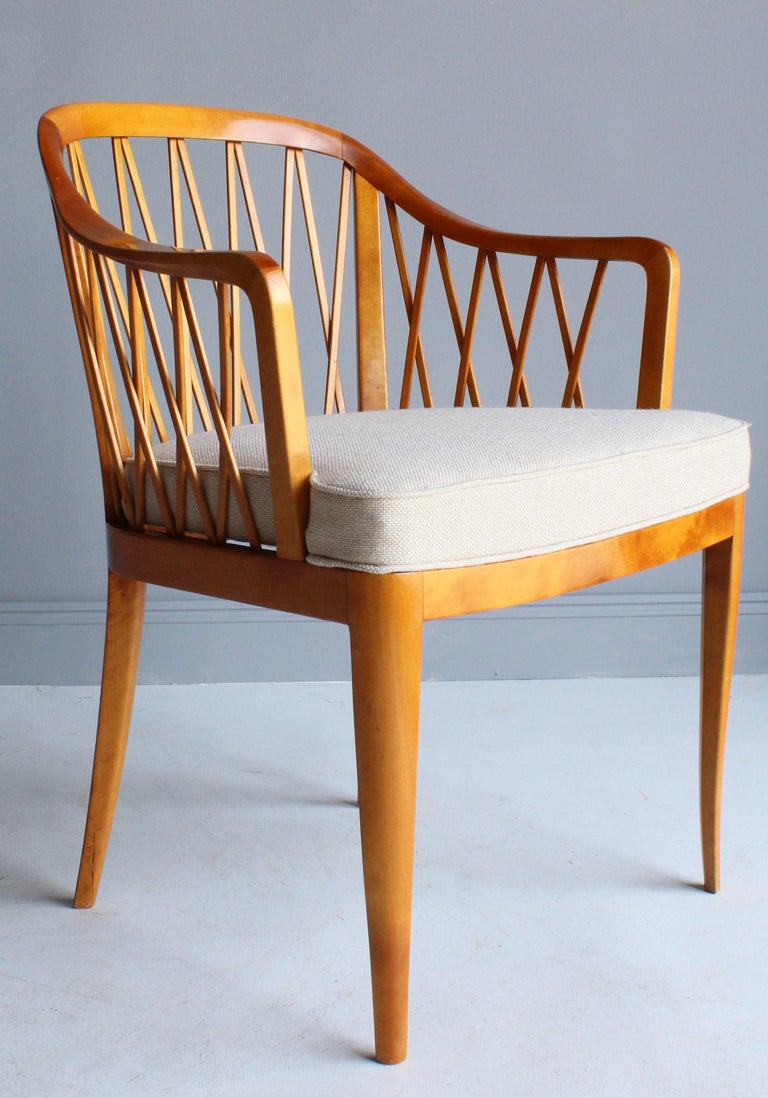 Carl Malmsten, Rare "Widemar" Side Chairs, Birch, Grey Fabric, Sweden ...