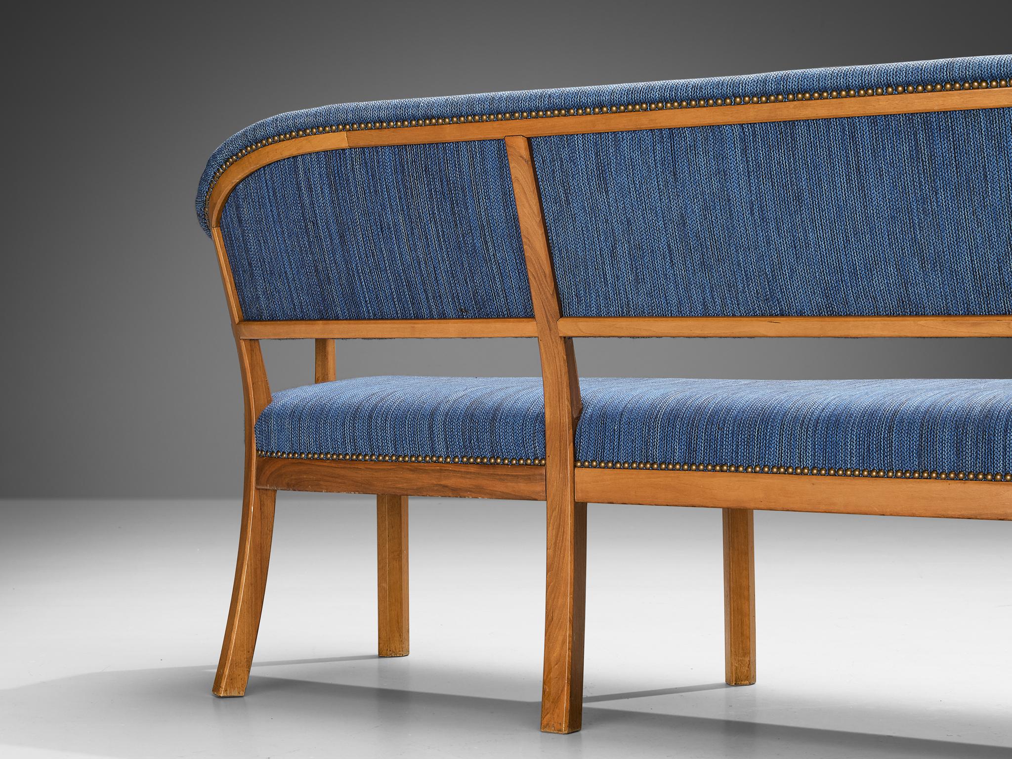 Carl Malmsten Sofa in Mahogany and Blue Upholstery For Sale at 1stDibs