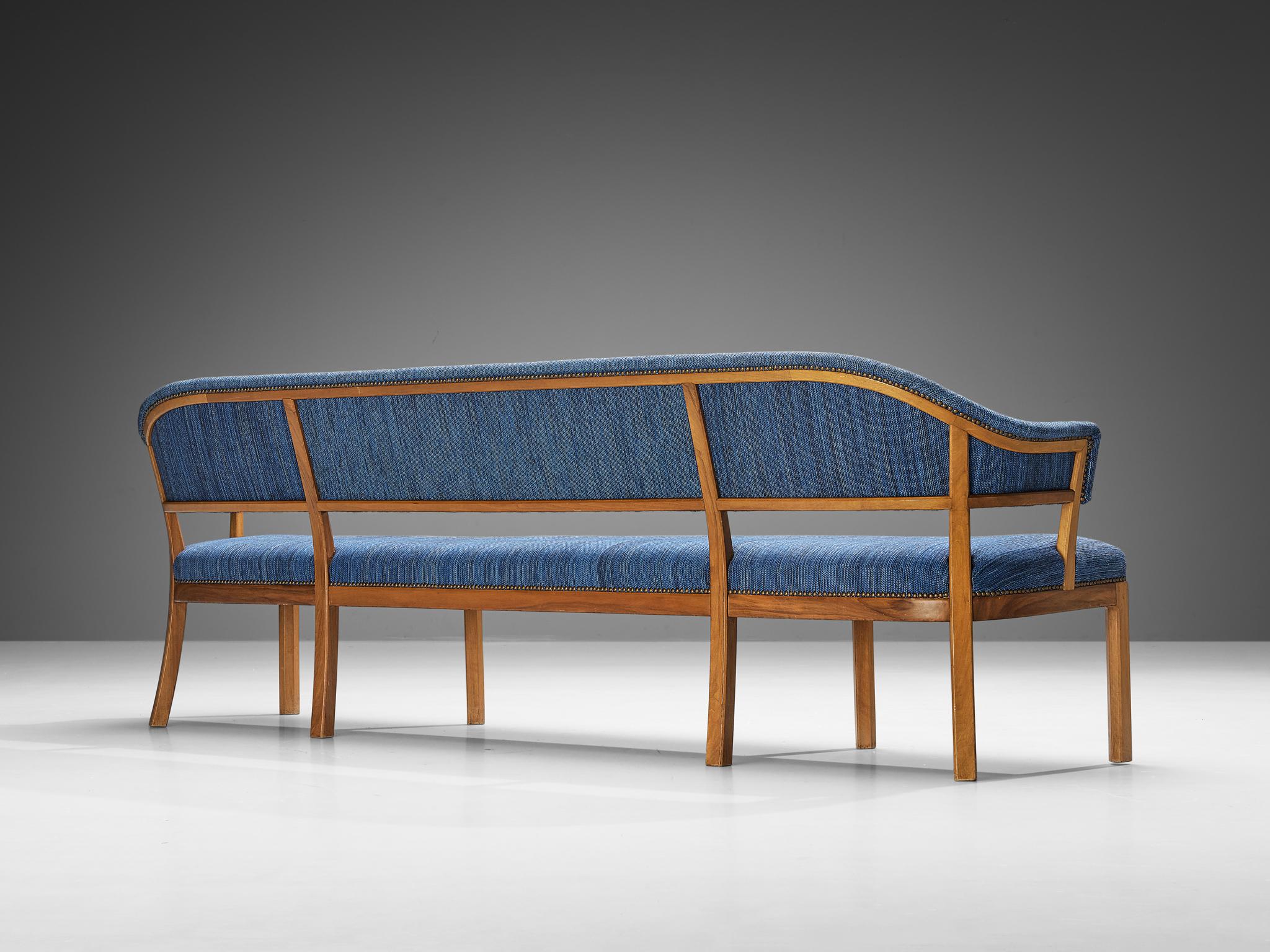 Carl Malmsten Sofa in Mahogany and Blue Upholstery For Sale at 1stDibs