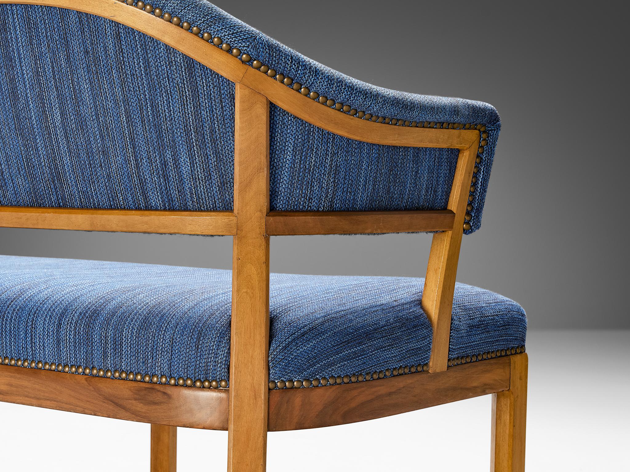 Carl Malmsten Sofa in Mahogany and Blue Upholstery For Sale at 1stDibs