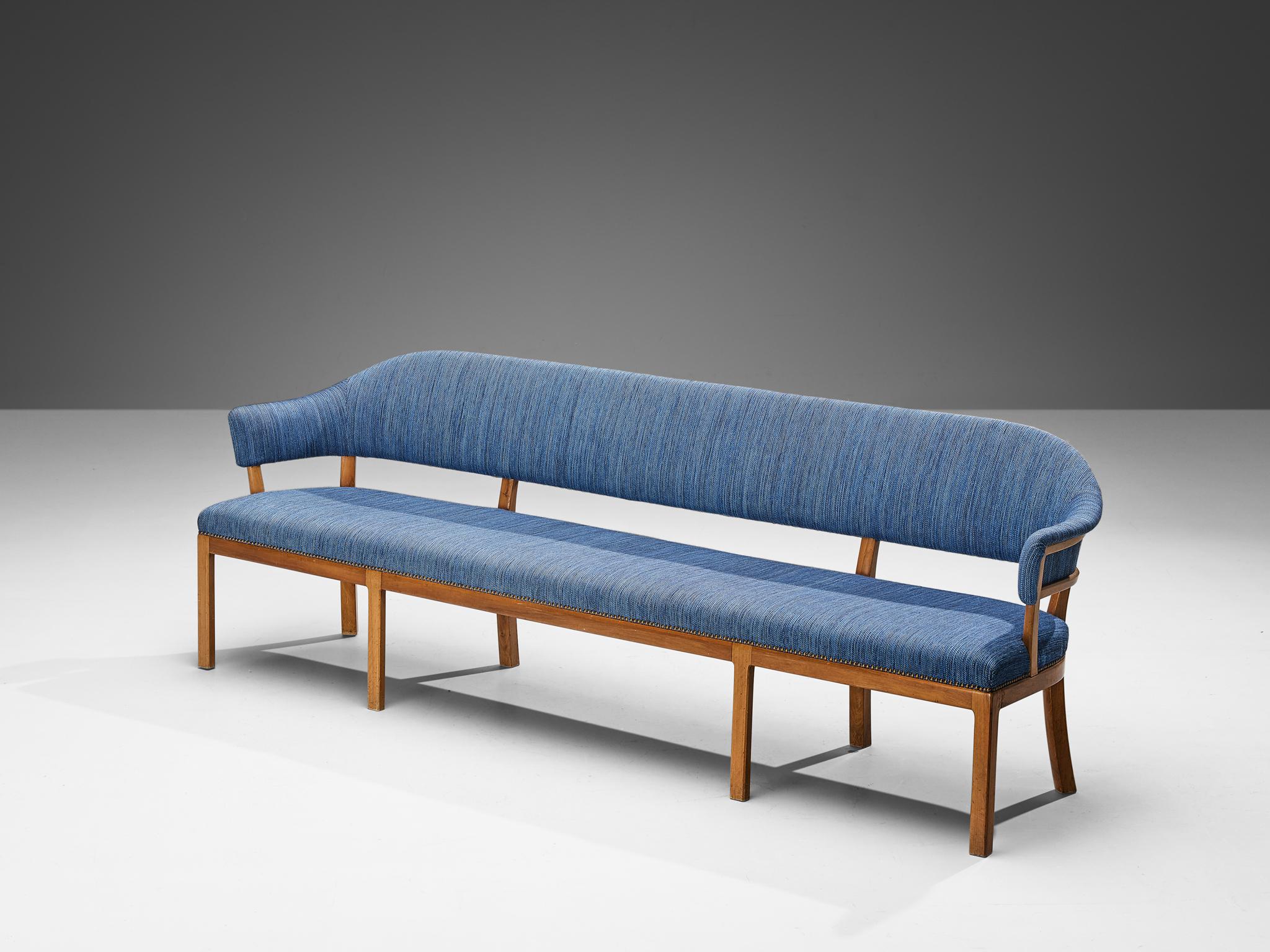 Carl Malmsten Sofa in Mahogany and Blue Upholstery For Sale at 1stDibs