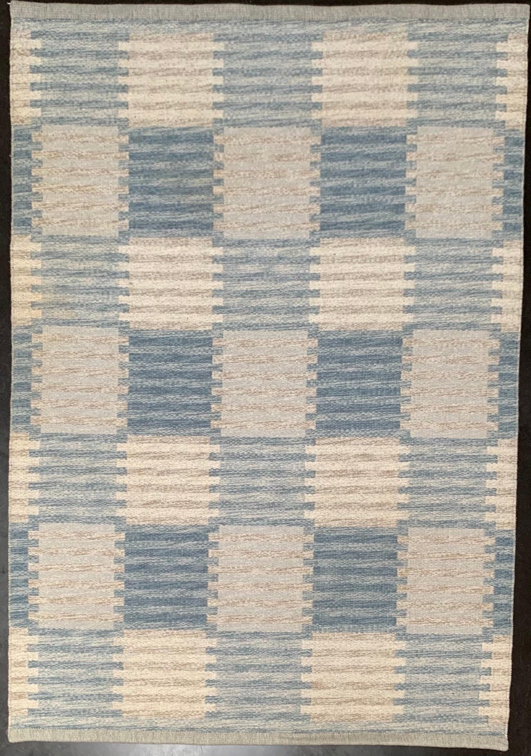 Carl Malmsten, Swedish Geometric Pattern Wool Rug, Blue/Grey ...