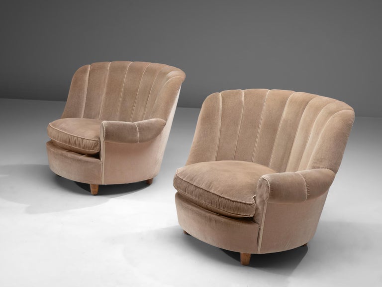 Carl Malsten Pair of "Redet" Easy Chairs in Soft Beige Velvet For Sale ...