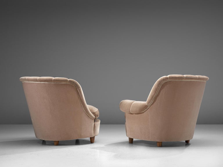 Carl Malsten Pair of "Redet" Easy Chairs in Soft Beige Velvet For Sale ...