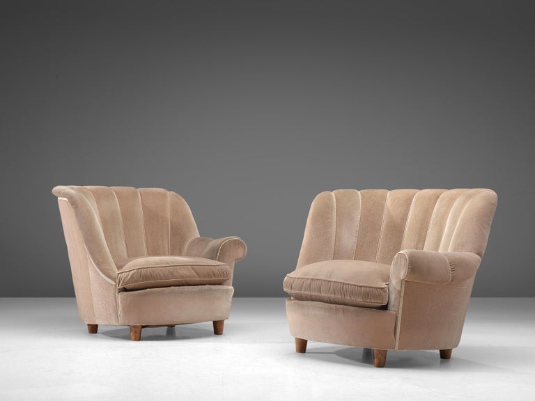 Carl Malsten Pair of "Redet" Easy Chairs in Soft Beige Velvet For Sale ...