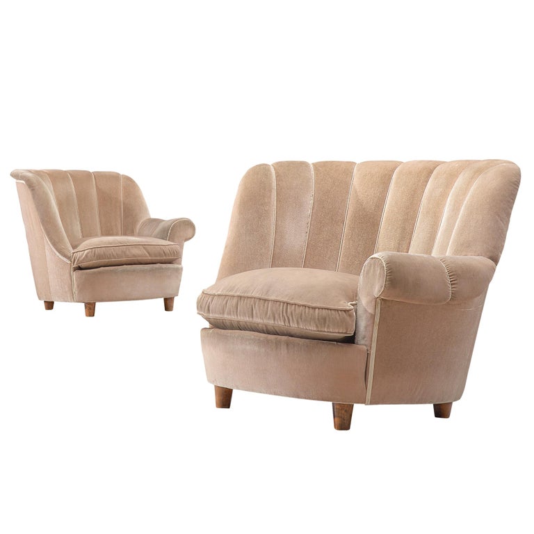 Carl Malsten Pair of "Redet" Easy Chairs in Soft Beige Velvet For Sale ...