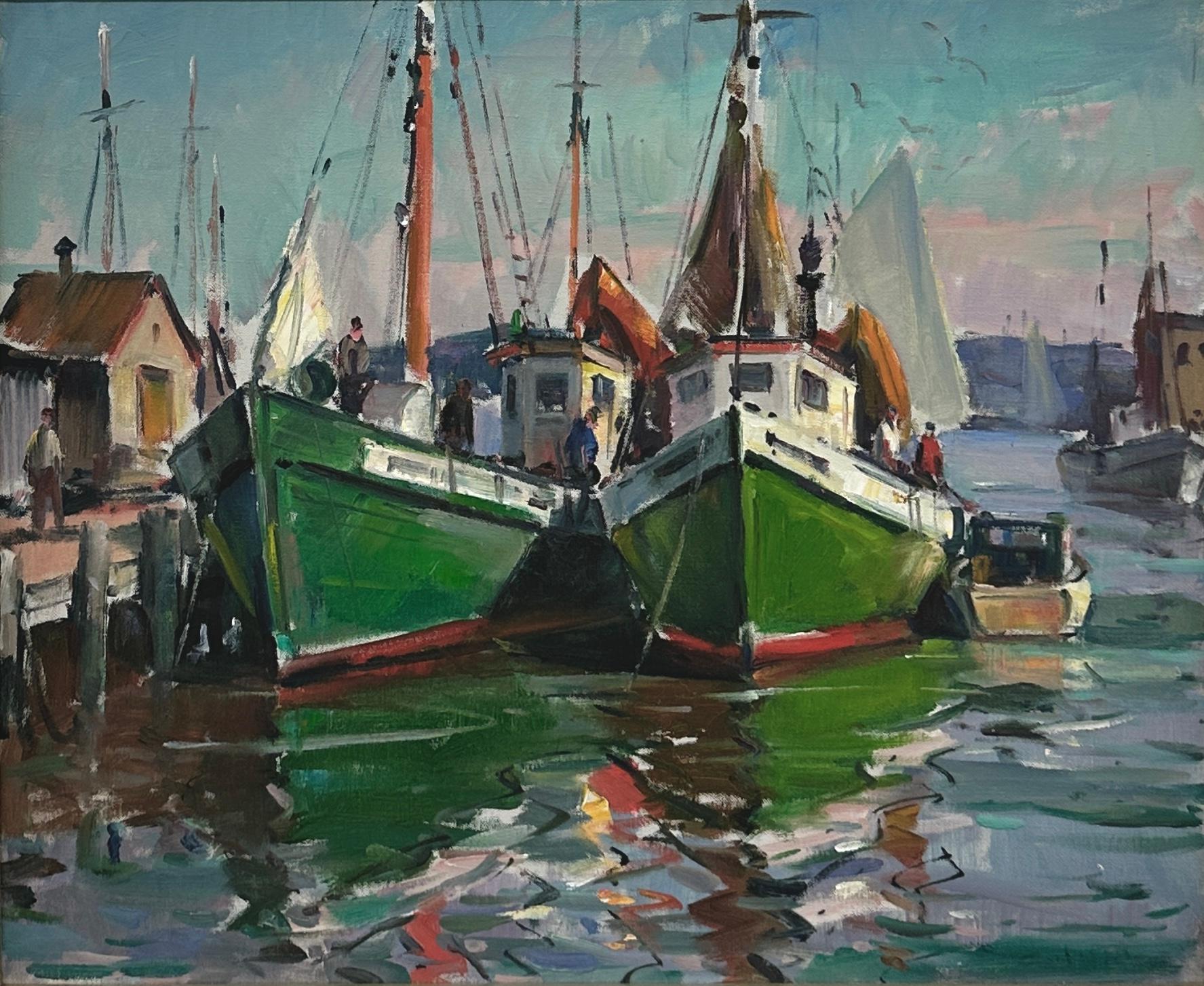 Carl Peters - Dockside Fishing Boats, green trawlers from the mid ...