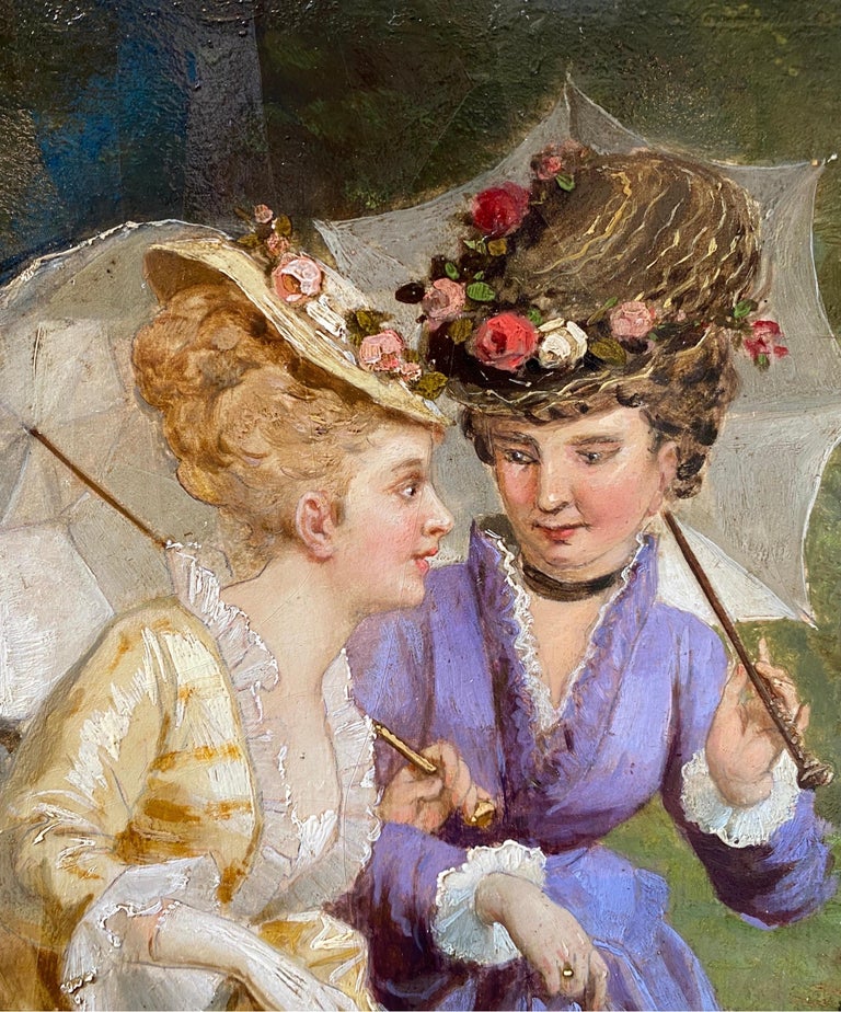 19th century Romantic painting - Elegant ladies in a park - Woman ...
