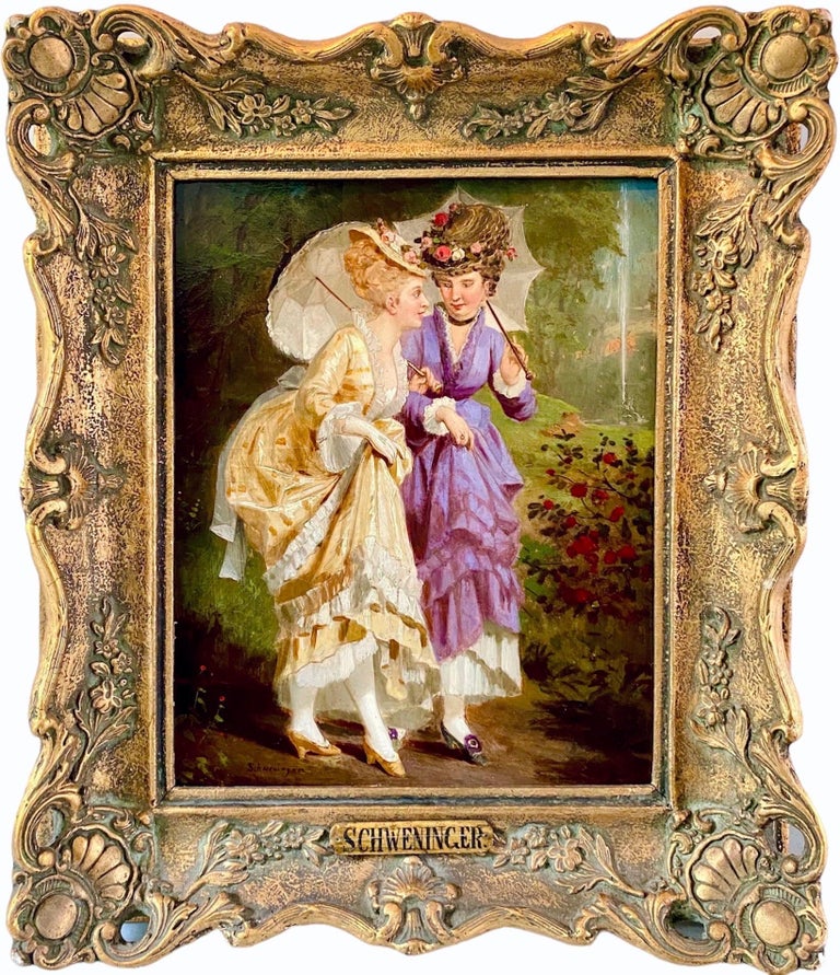 19th century Romantic painting - Elegant ladies in a park - Woman ...