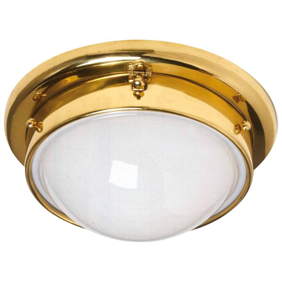 Mid-Century Modern Ceiling Lamp with Glass Stones and Brass Frame For ...