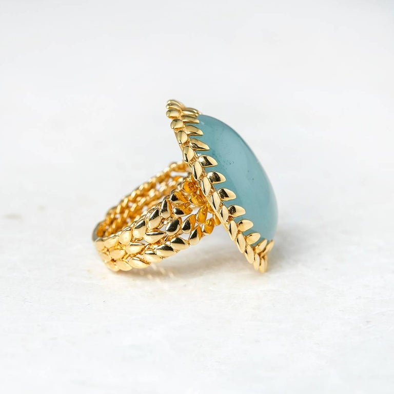 Carla Amorim 18 Karat Yellow Gold Cabochon Aquamarine Cocktail Ring For ...