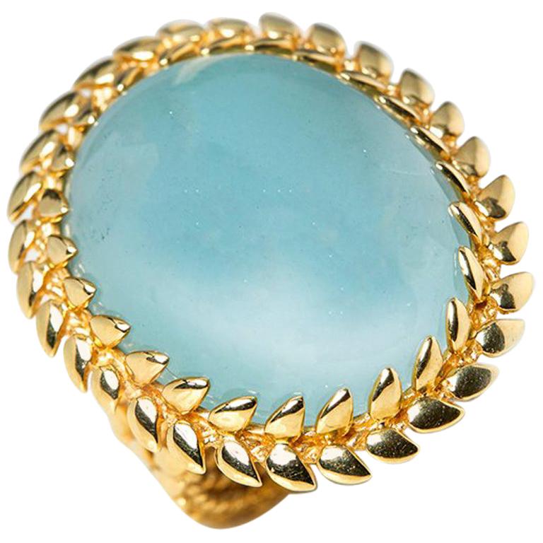 Carla Amorim 18 Karat Yellow Gold Cabochon Aquamarine Cocktail Ring For ...