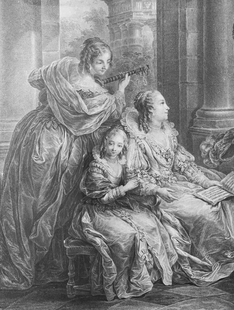 Carle Van Loo " Spanish Conversation and Reading " Engraving 18th ...