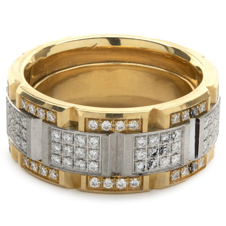 Carlex 18 Karat Yellow and White Gold Diamond Square Link Band For Sale ...