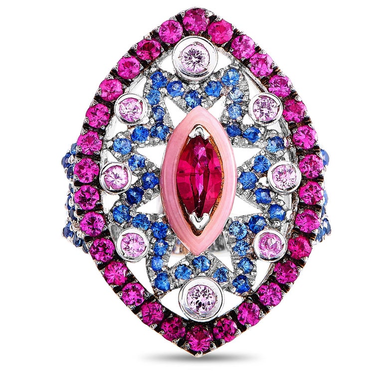 Carlo Barberis 18 Karat White Gold Sapphire and Ruby Marquise Ring at ...