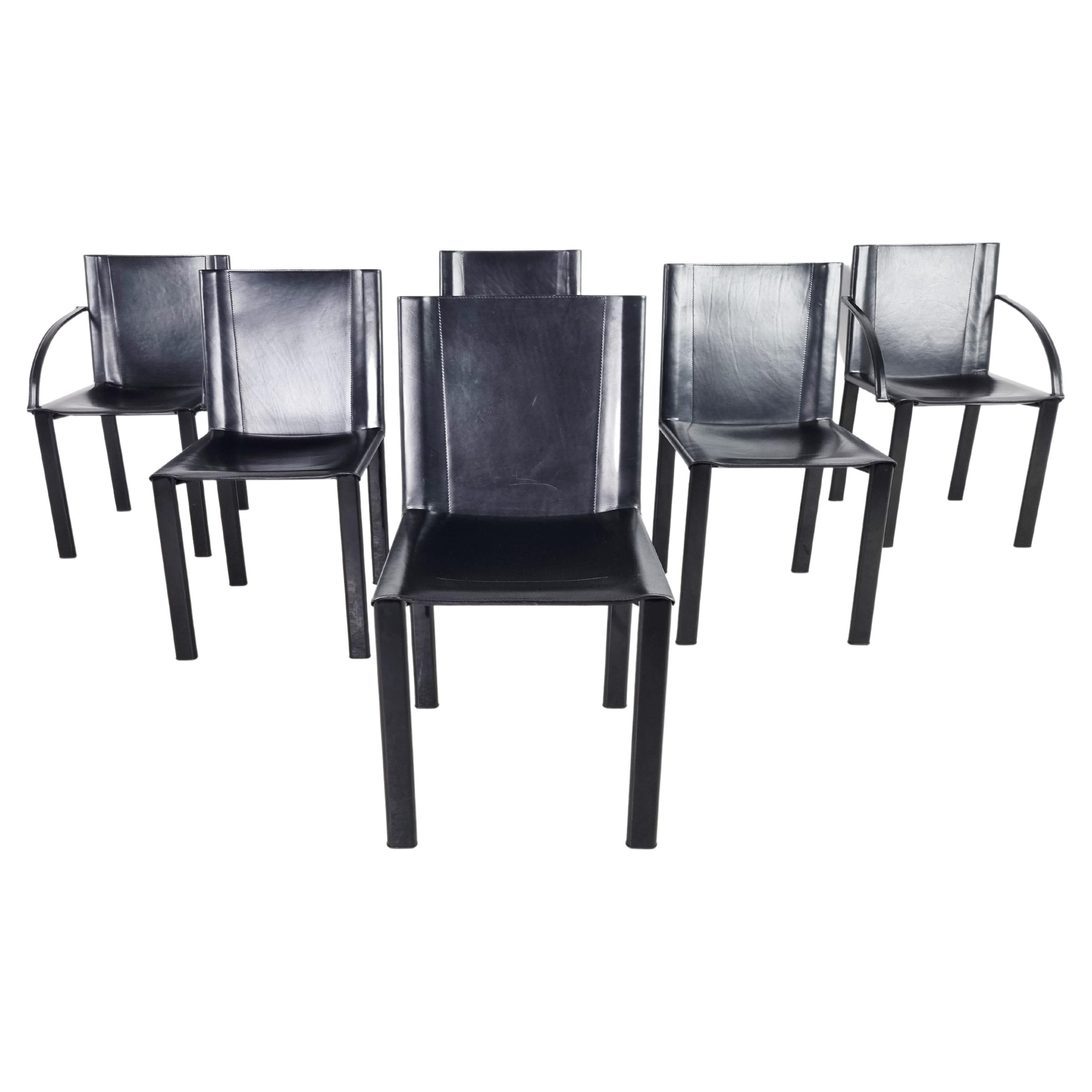 Set of 6 Matteo Grassi Coach Hide and Chrome Dining Chairs at 1stDibs