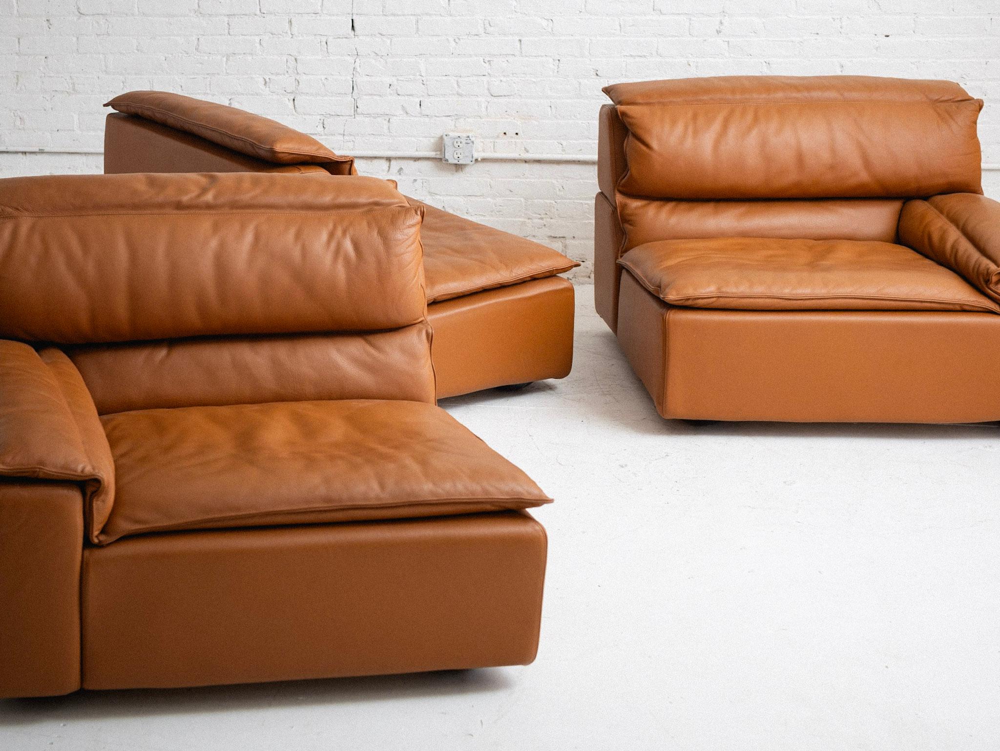 Carlo Bartoli Modular Sofa in Cognac Leather for Rossi Di Albizzate For ...