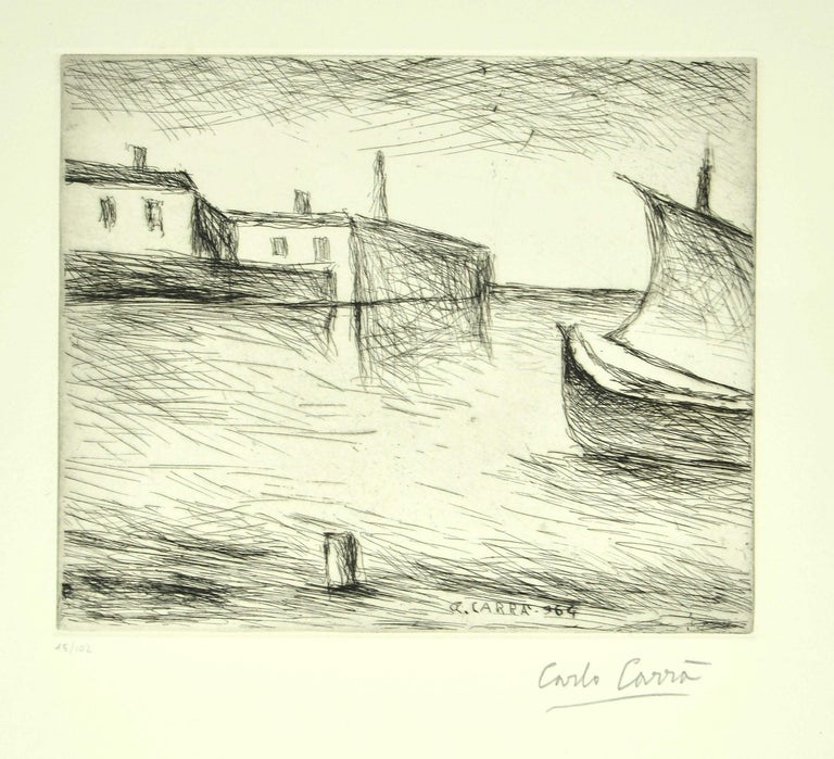 Carlo Carrà - Seascape - Etching by Carlo Carrà - 1964 For Sale at 1stDibs