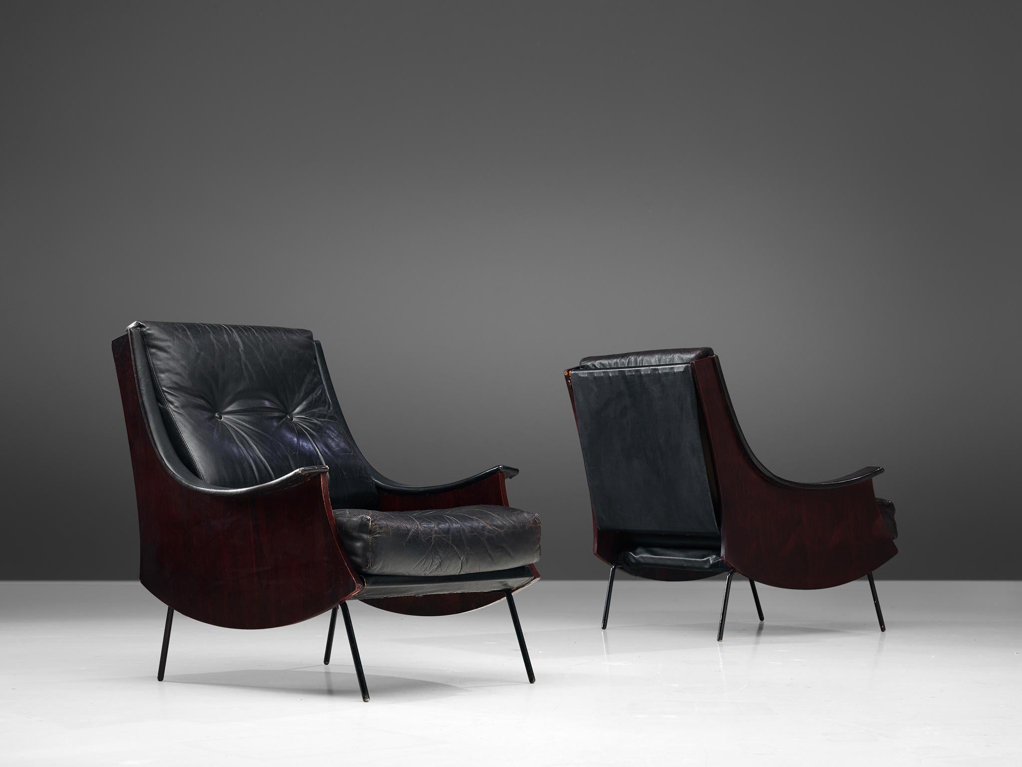 Carlo de Carli for Sormani Pair of 'PIPA' Lounge Chairs in Leather For ...