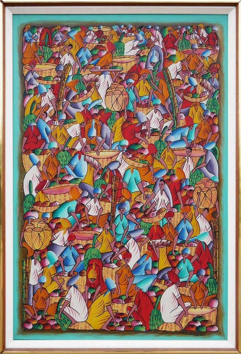 Carlo Decimus - Jewel-Toned Abstract Figurative Haitian Painting of ...