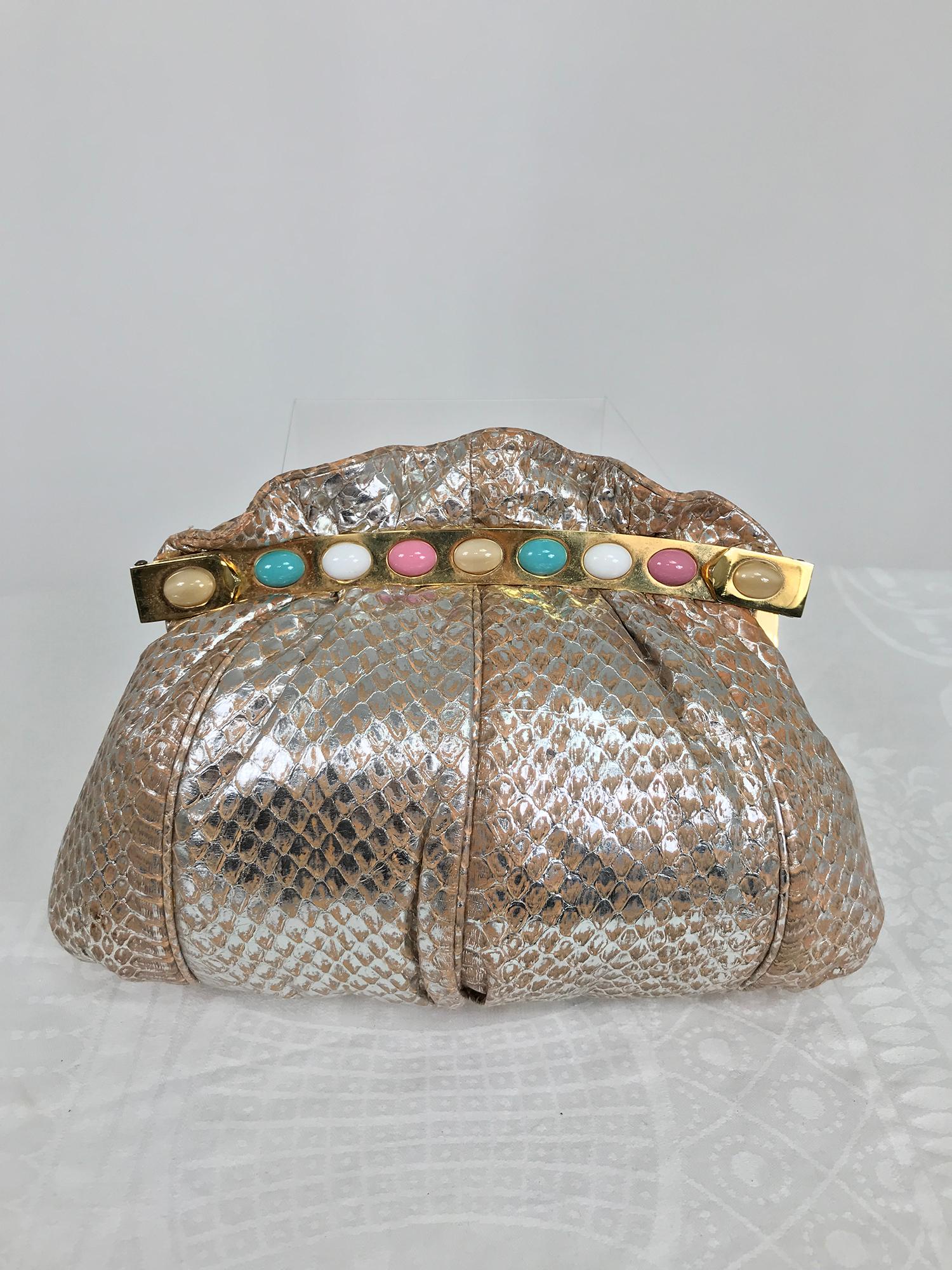 Carlo Fiori Silver Coral Faux Snake Jewel Clasp Evening Bag 1980s For Sale at 1stDibs | carlo ...