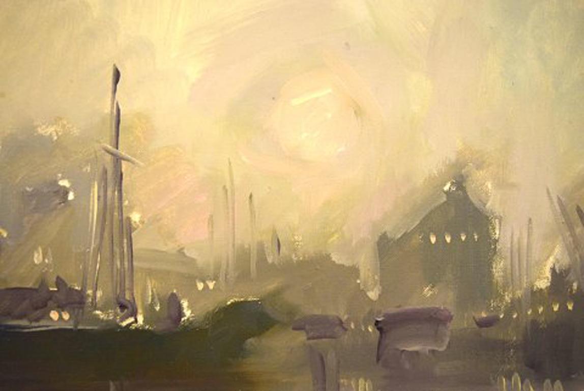 Carlo Knud Hansen, Denmark, Oil on Canvas, Harbour Scene at 1stDibs