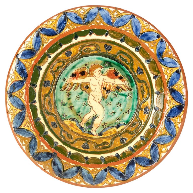 Carlo Manzoni Coleorton Art Pottery Cherub Plaque 1897 at 1stDibs
