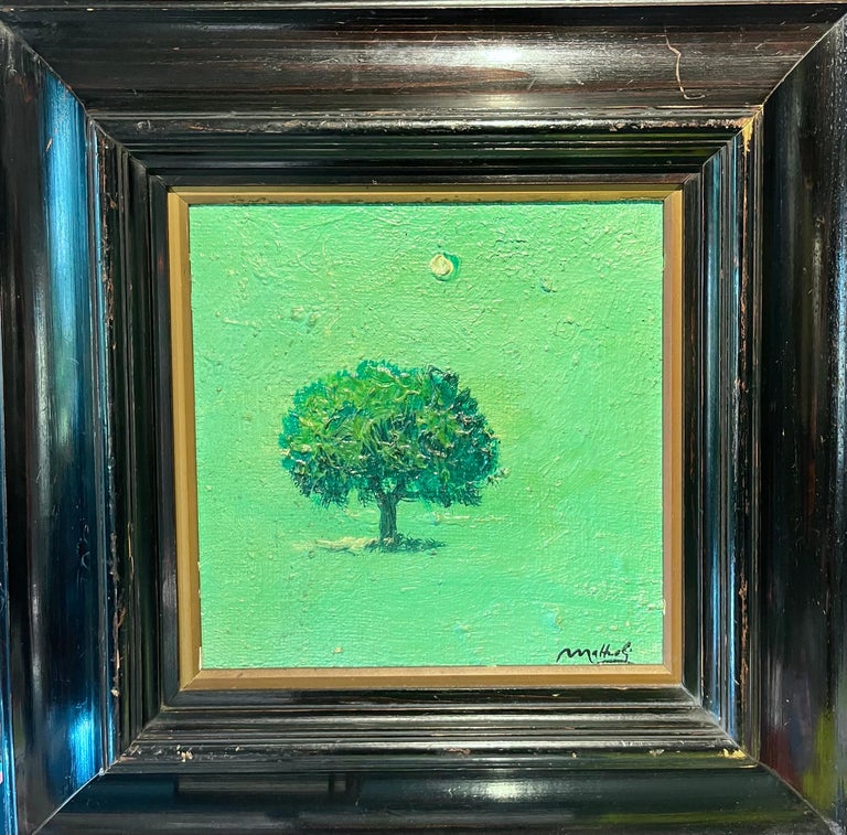 Carlo Mattioli - "apple tree" green landscape Oil cm. 30 x 30 1970 For ...