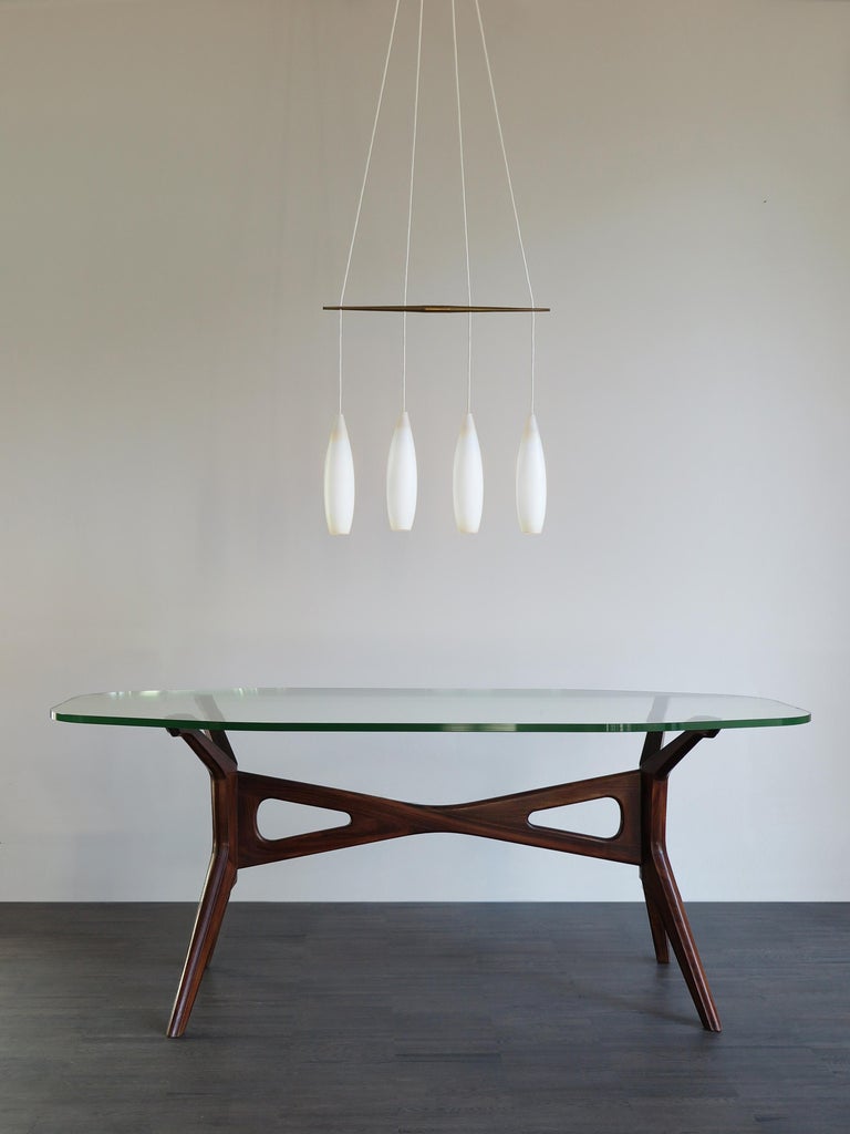 Carlo Mollino Style Italian Glass and Solid Walnut Dining Table, 1950s ...