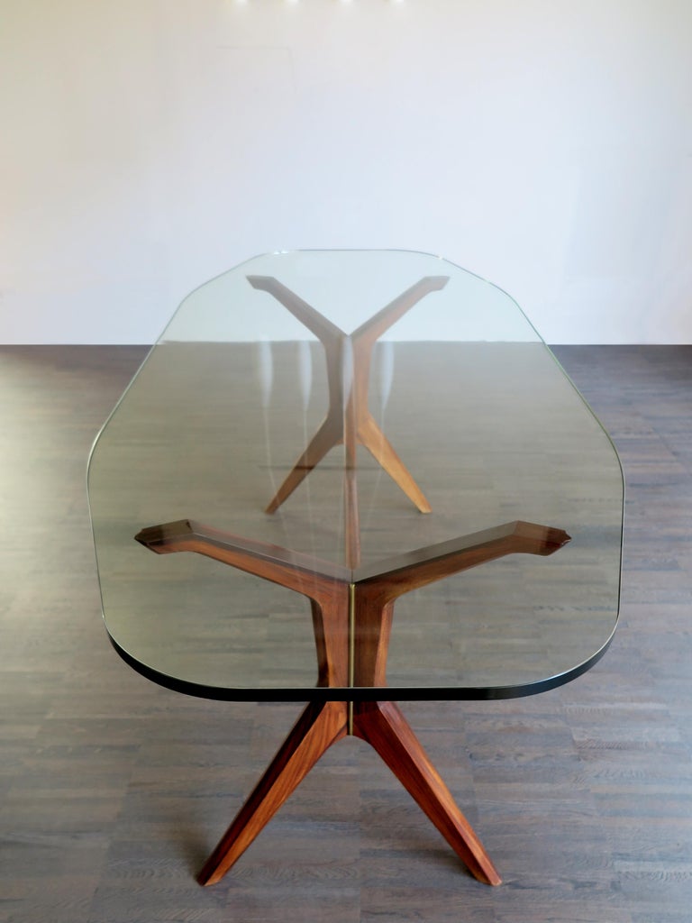 Carlo Mollino Style Italian Glass and Solid Walnut Dining Table, 1950s ...