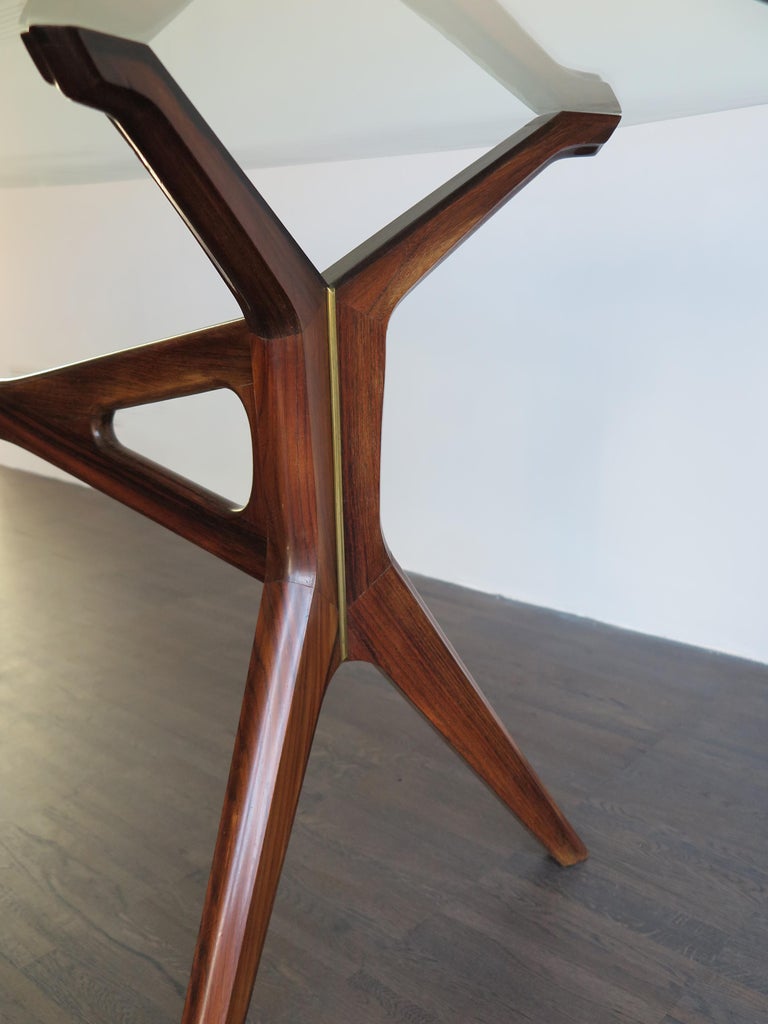 Carlo Mollino Style Italian Glass and Solid Walnut Dining Table, 1950s ...