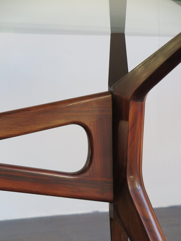 Carlo Mollino Style Italian Glass and Solid Walnut Dining Table, 1950s ...